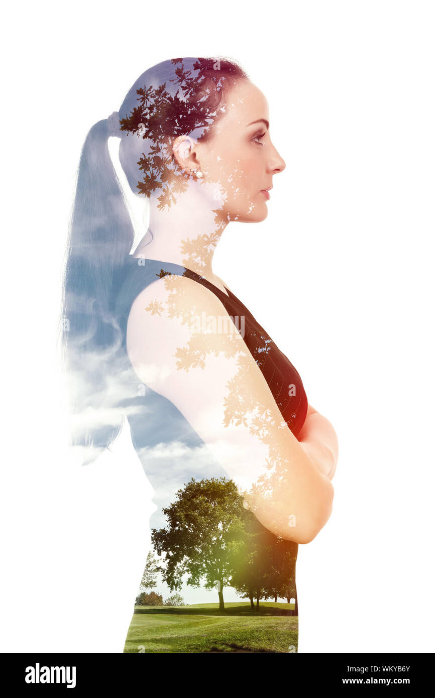 A beautiful woman double exposure with nature Stock Photo - Alamy