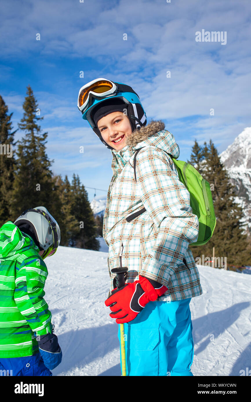 Ski, skier, winter - lovely girl has a fun on ski. Vertical view Stock ...
