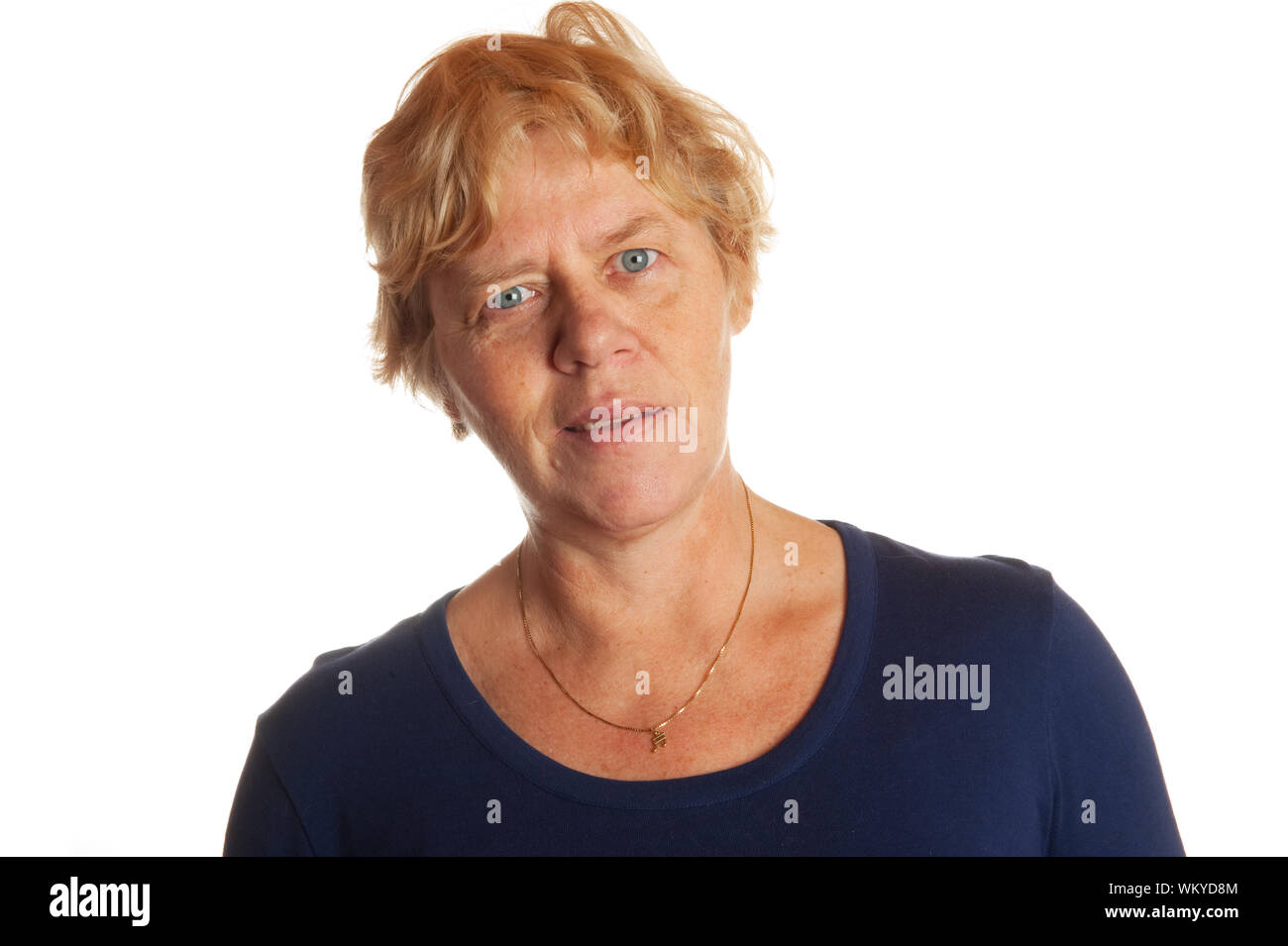 Friendly elderly woman in portrait isolated over white Stock Photo - Alamy