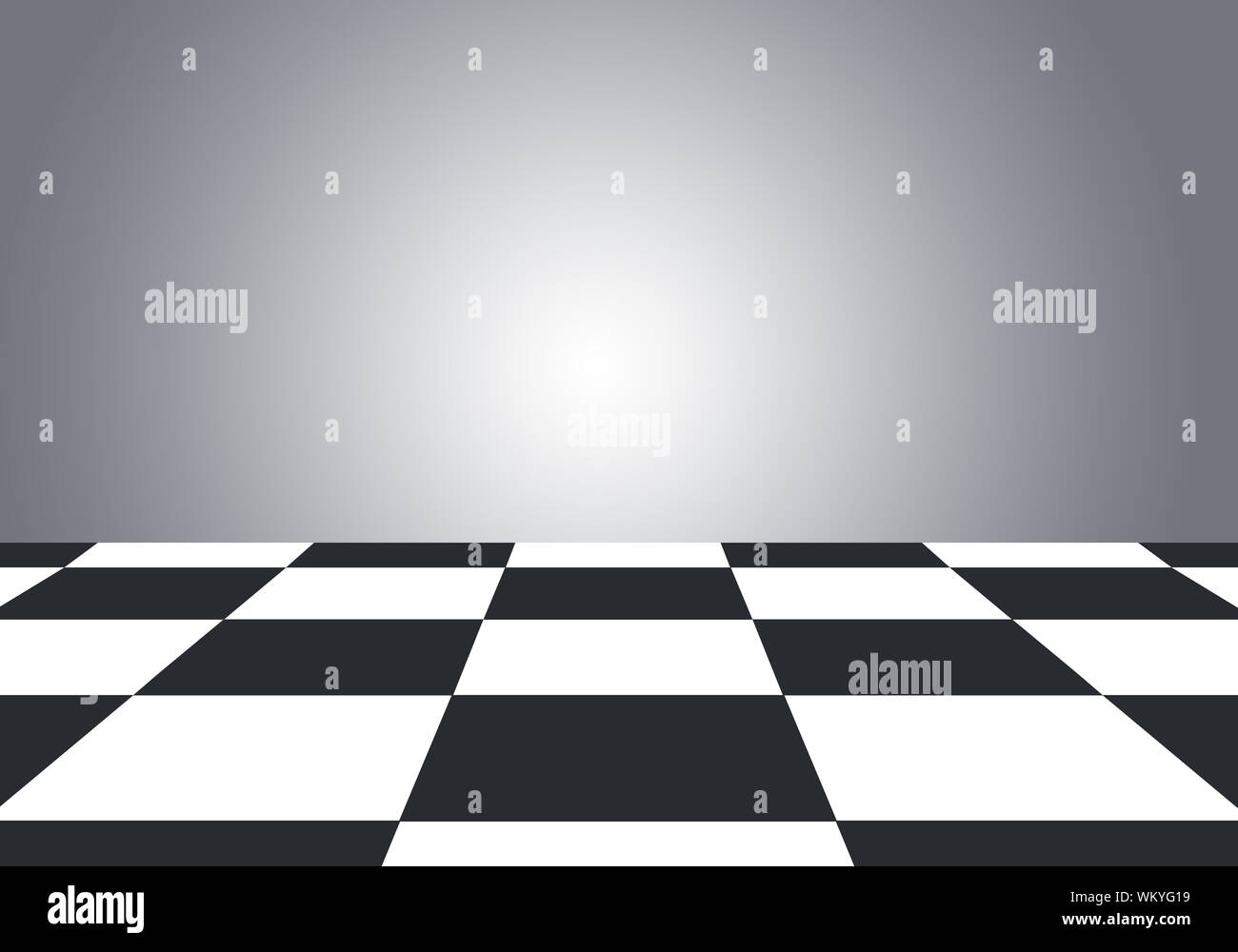Empty interior. Floor with checkerboard texture and gray wall Stock ...