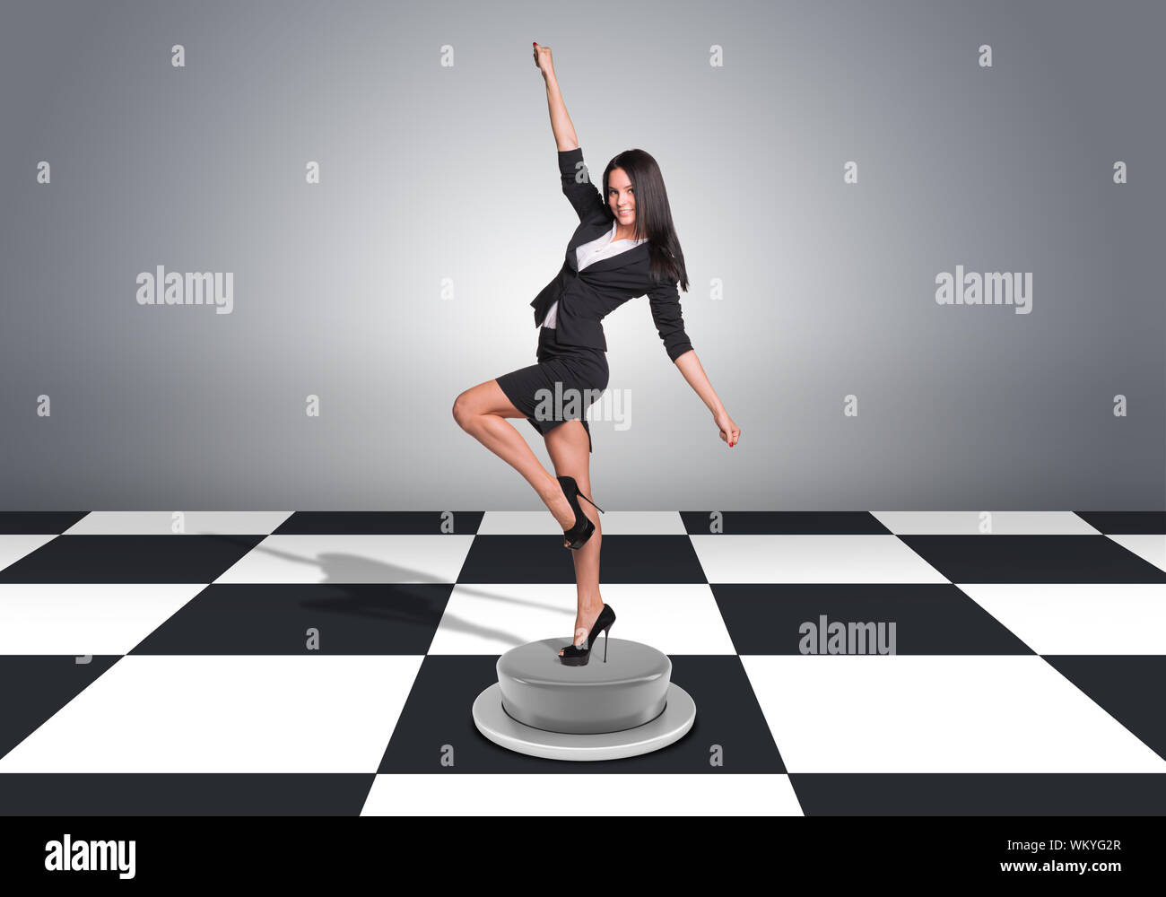 Beautiful businesswoman posing and looking into camera. Floor with ...