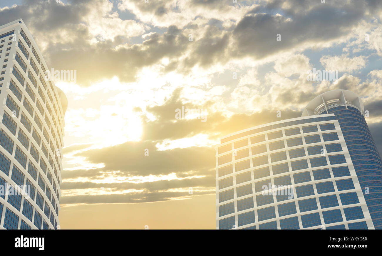 Skyscrapers and evening sky with clouds. Architecture background Stock ...