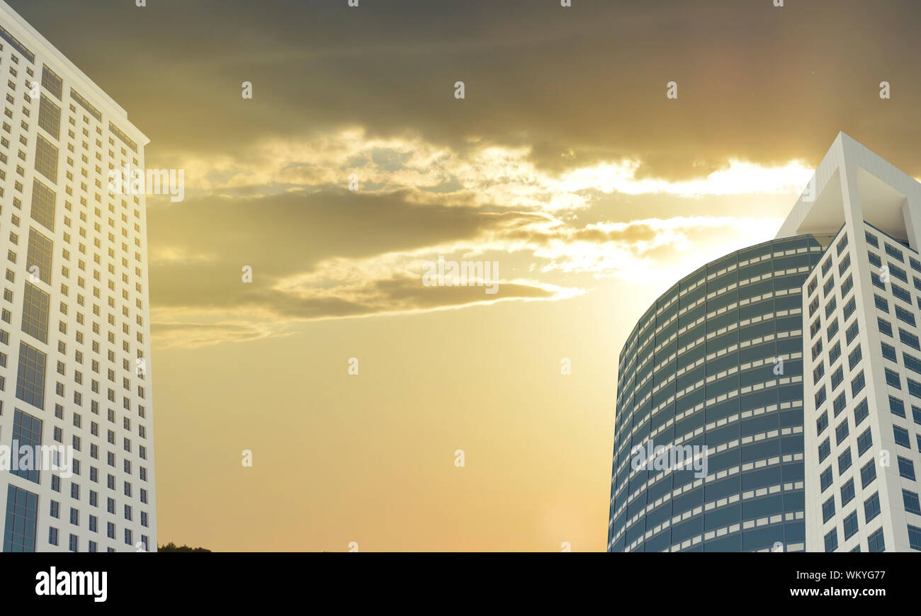 Skyscrapers and evening sky with clouds. Architecture background Stock ...