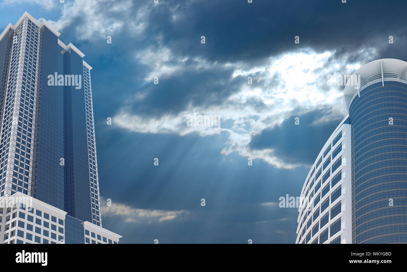 Skyscrapers and evening sky with clouds. Architecture background Stock ...