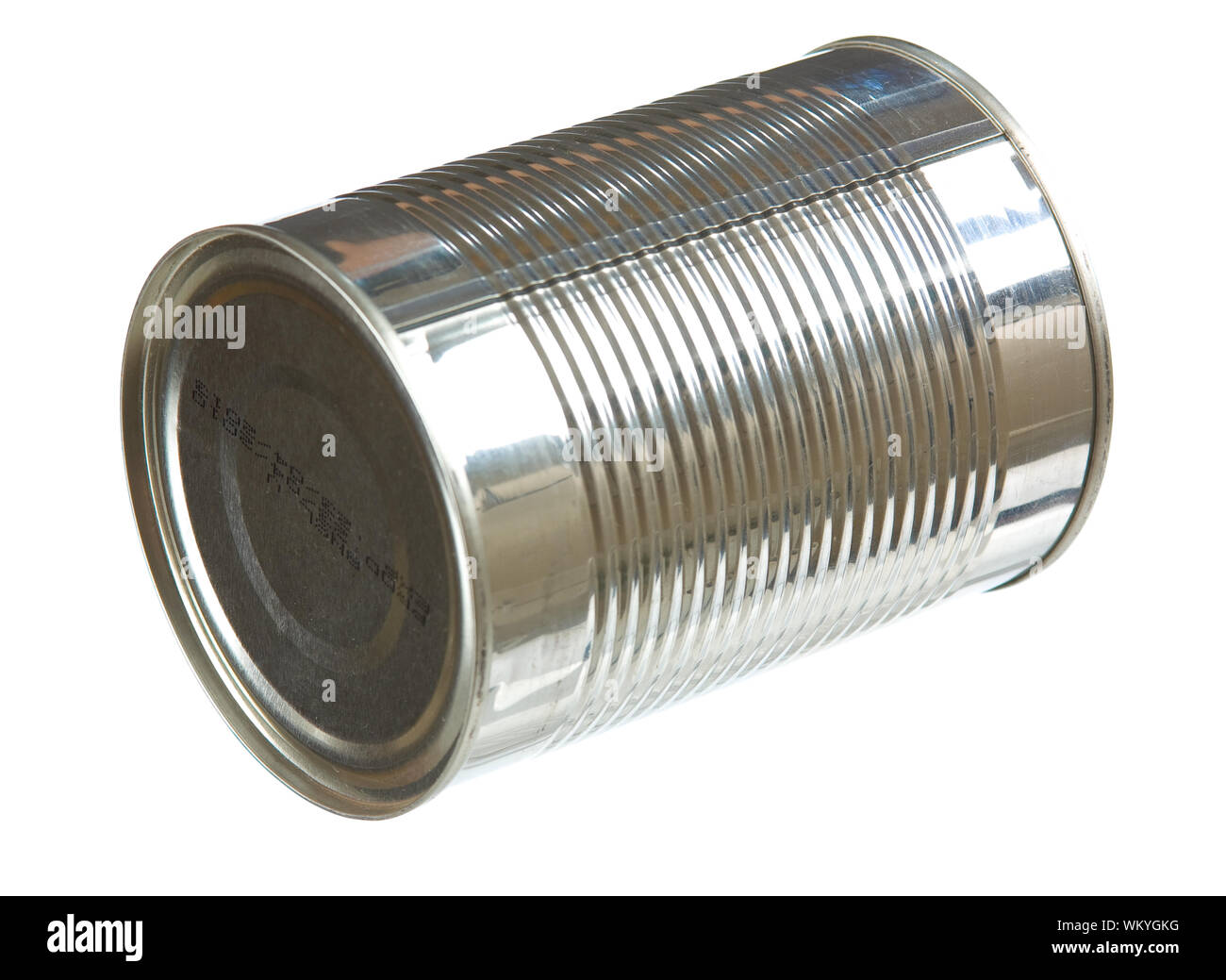 Food can in hand isolated on white background Stock Photo - Alamy