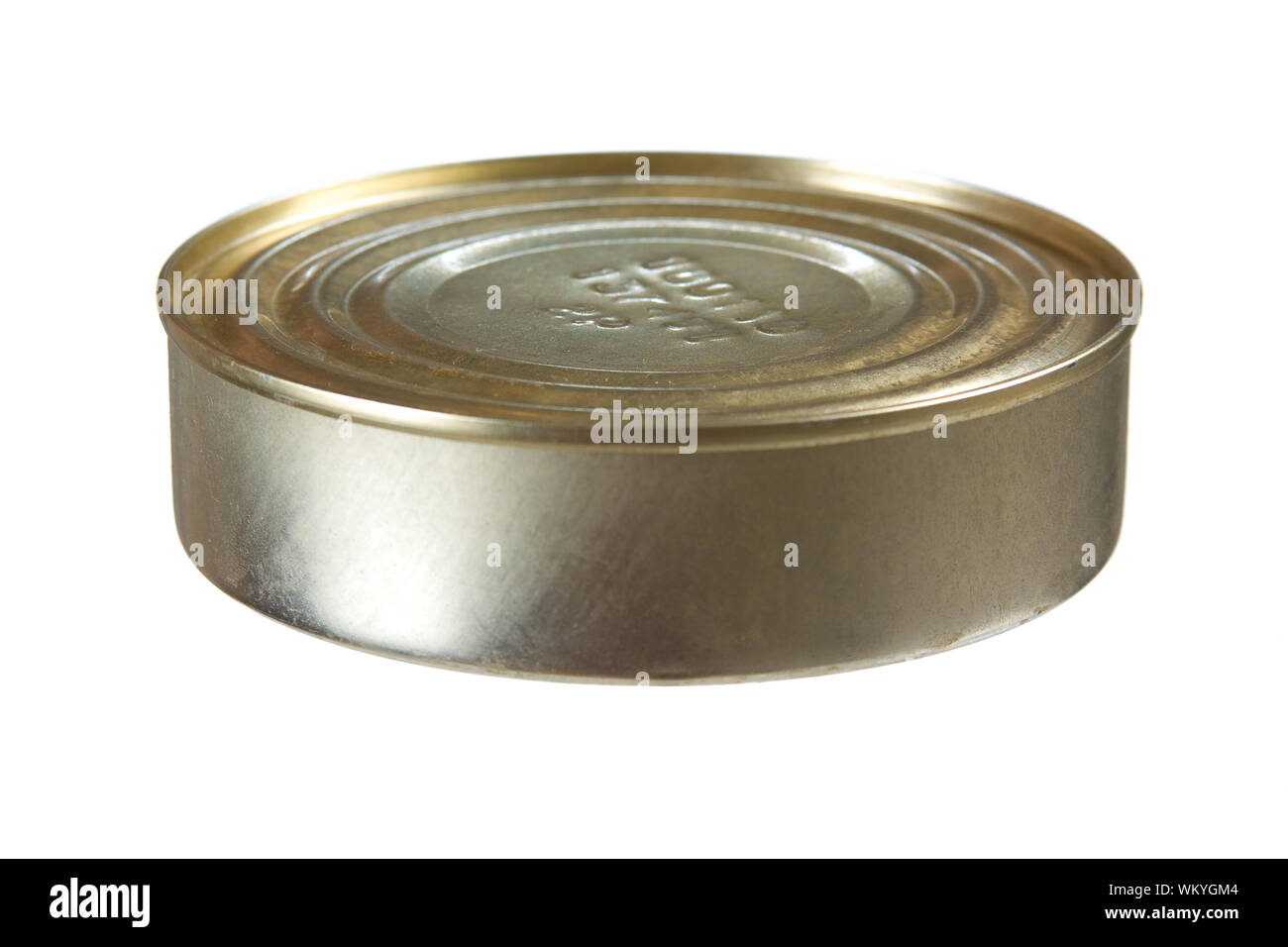 Food can in hand isolated on white background Stock Photo - Alamy