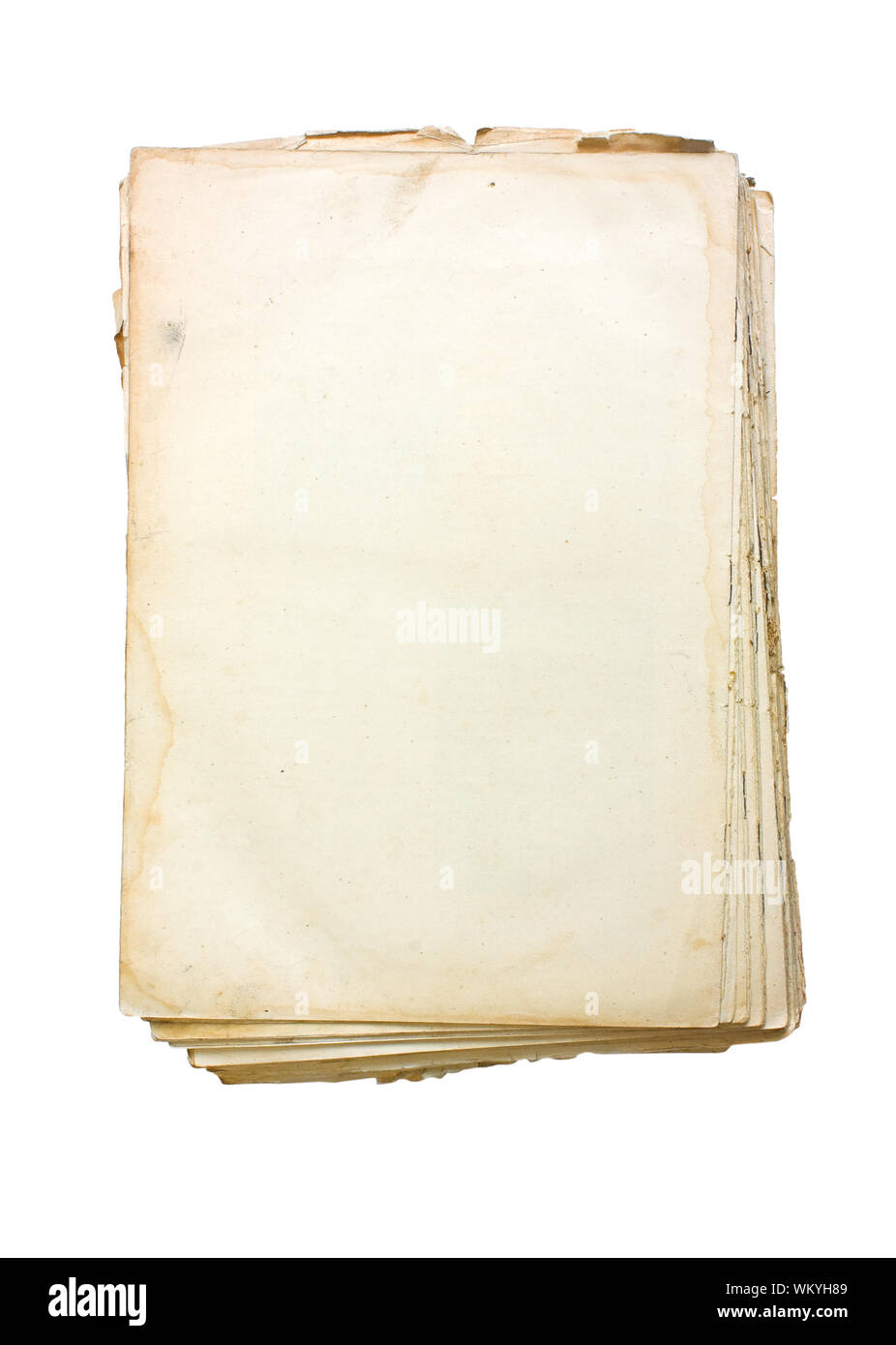 An old book with a crumpled sheet and hardcover isolated on white ...