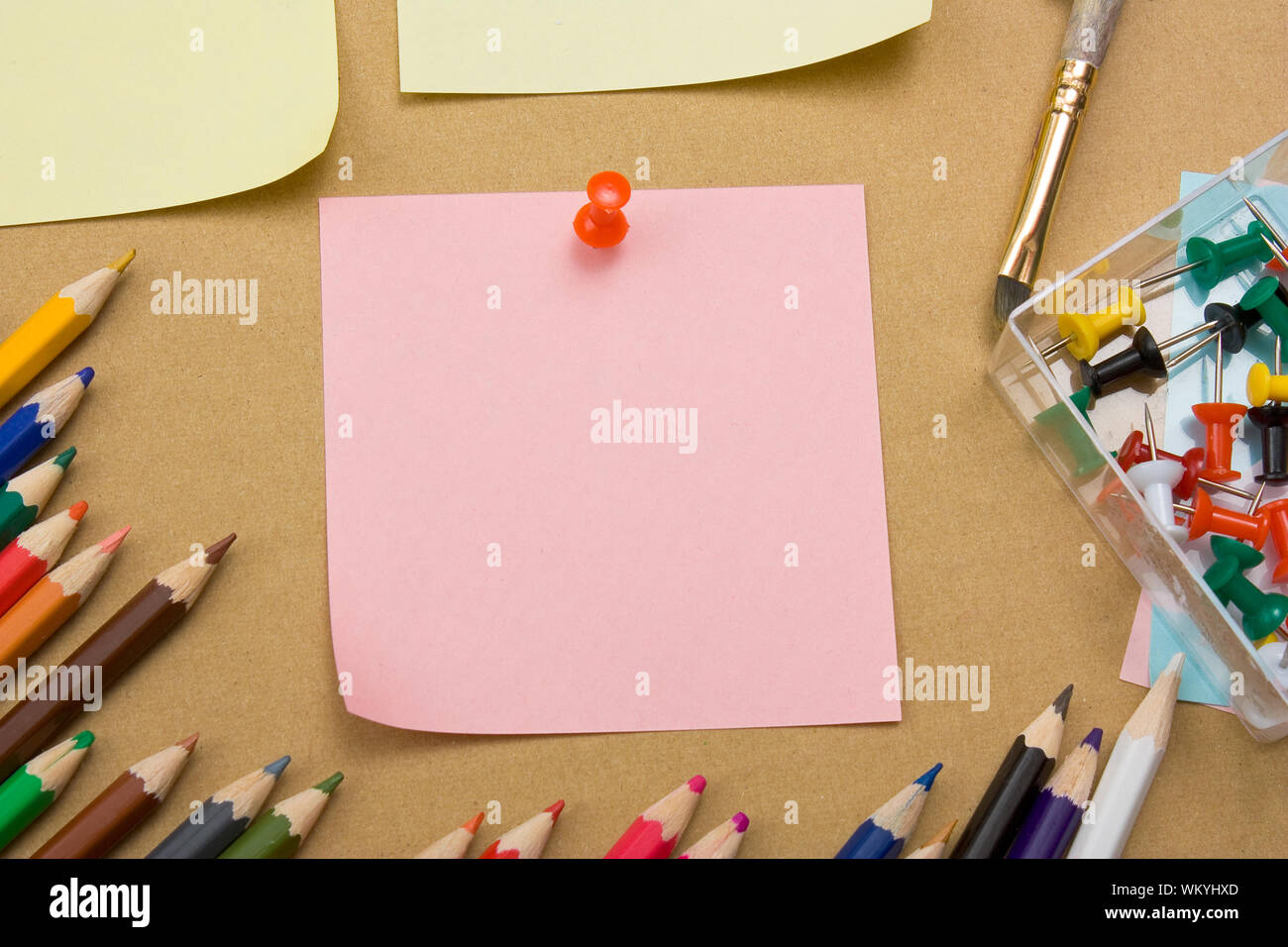 Bulletin board with a sheet on the buttons Stock Photo - Alamy