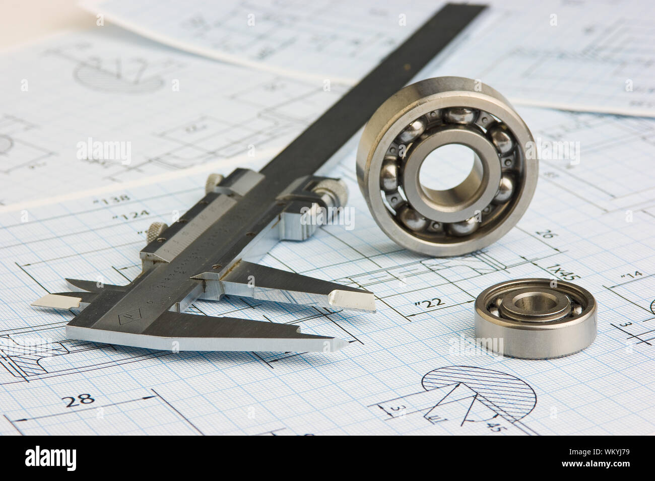 tools and mechanisms detail on the background of technical drawings ...