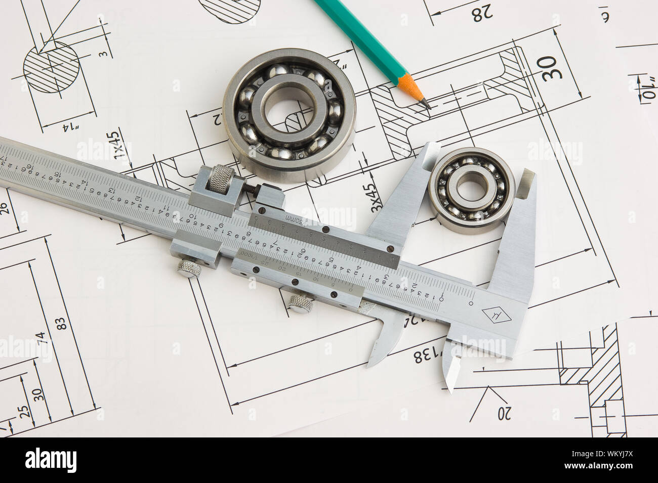 tools and mechanisms detail on the background of technical drawings ...