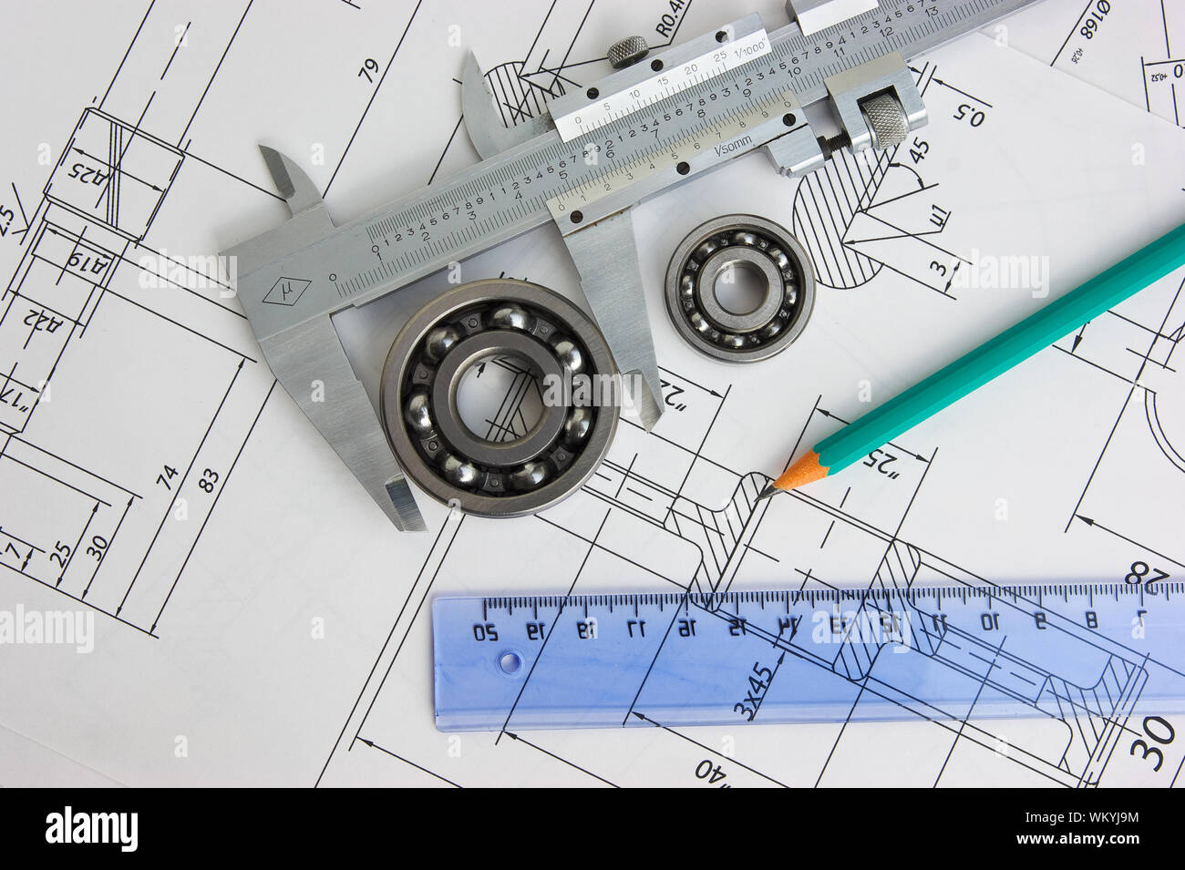 tools and mechanisms detail on the background of technical drawings ...