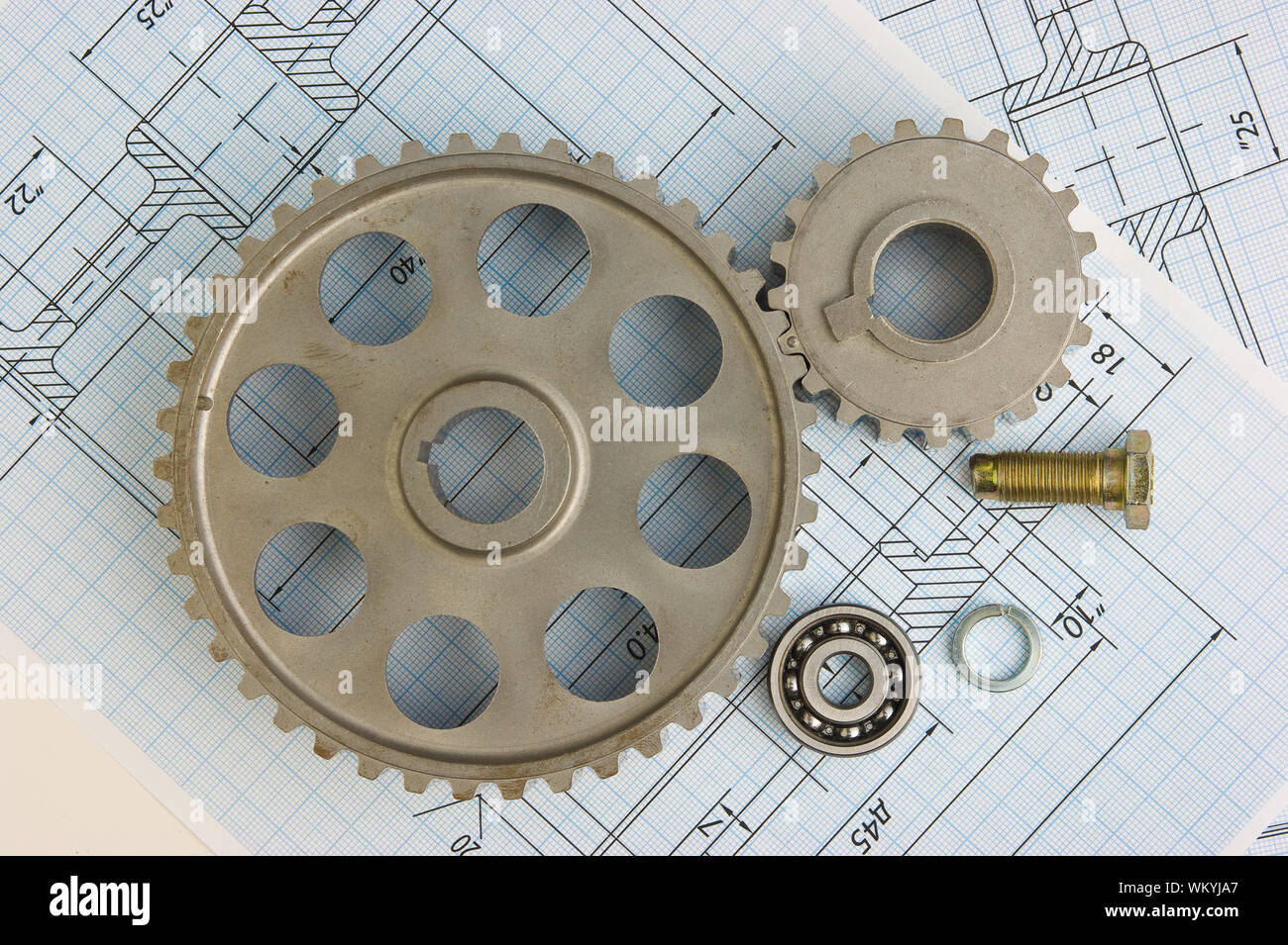 tools and mechanisms detail on the background of technical drawings ...