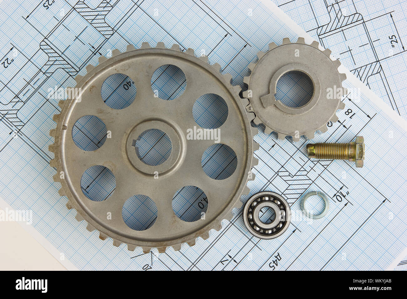 tools and mechanisms detail on the background of technical drawings ...