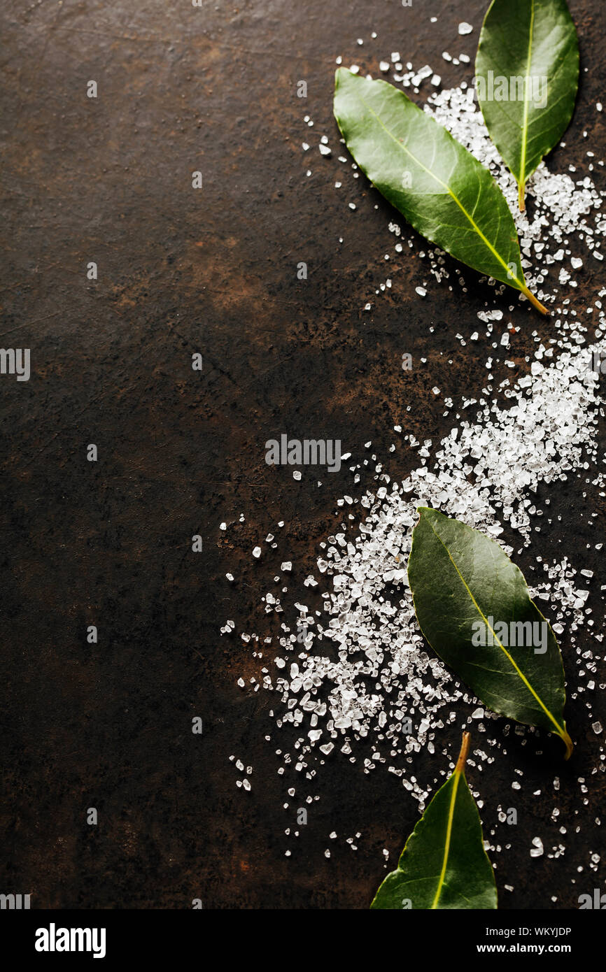 Bay Leaves with Sea Salt Stock Photo - Alamy