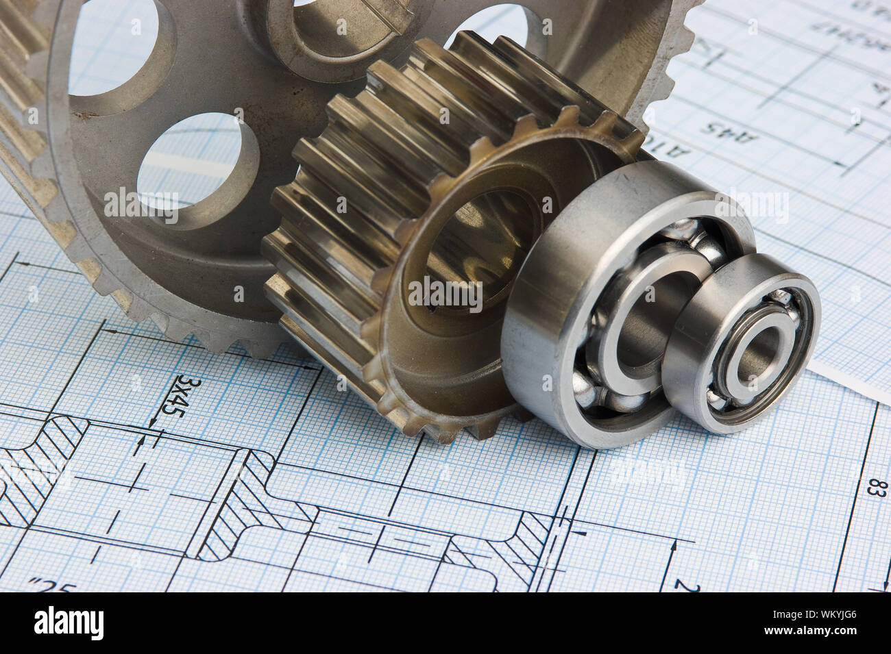 tools and mechanisms detail on the background of technical drawings ...