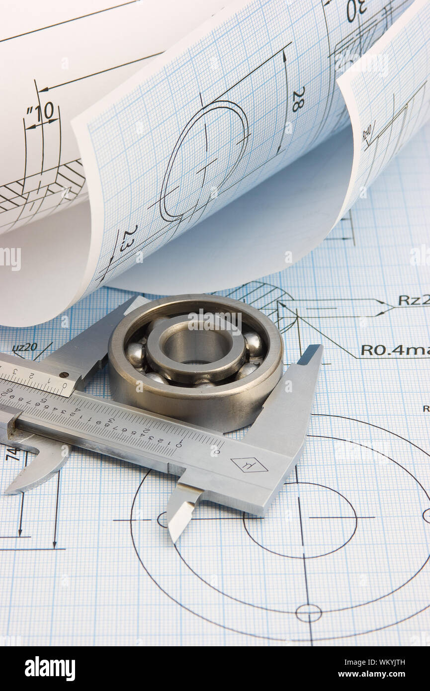 tools and mechanisms detail on the background of technical drawings ...
