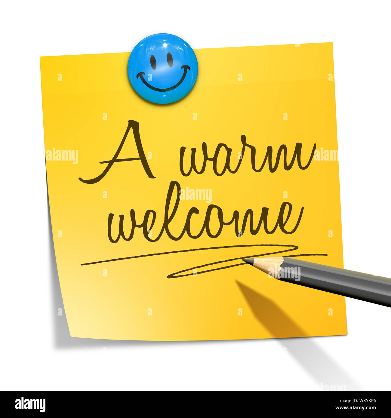 A sticky paper with the message a warm welcome Stock Photo - Alamy