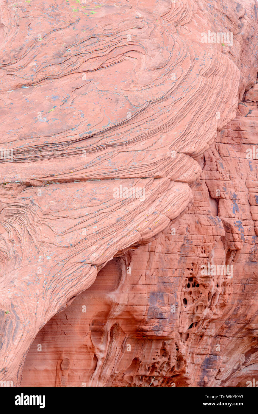 Weathered red rock formations in the desert, Valley of Fire State Park ...