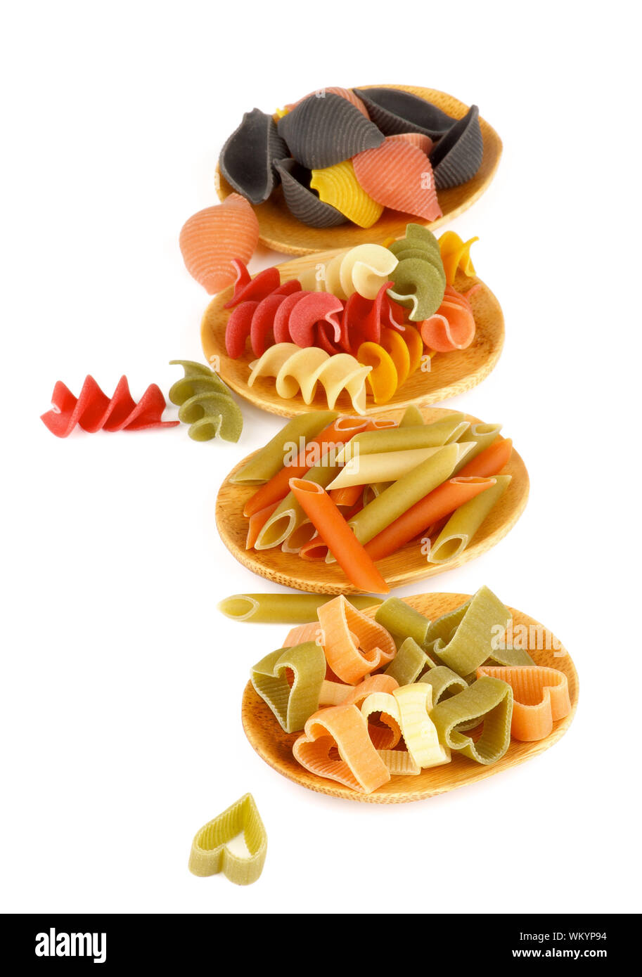 Arrangement of Various Raw Italian Pasta in Small Wooden Saucers ...
