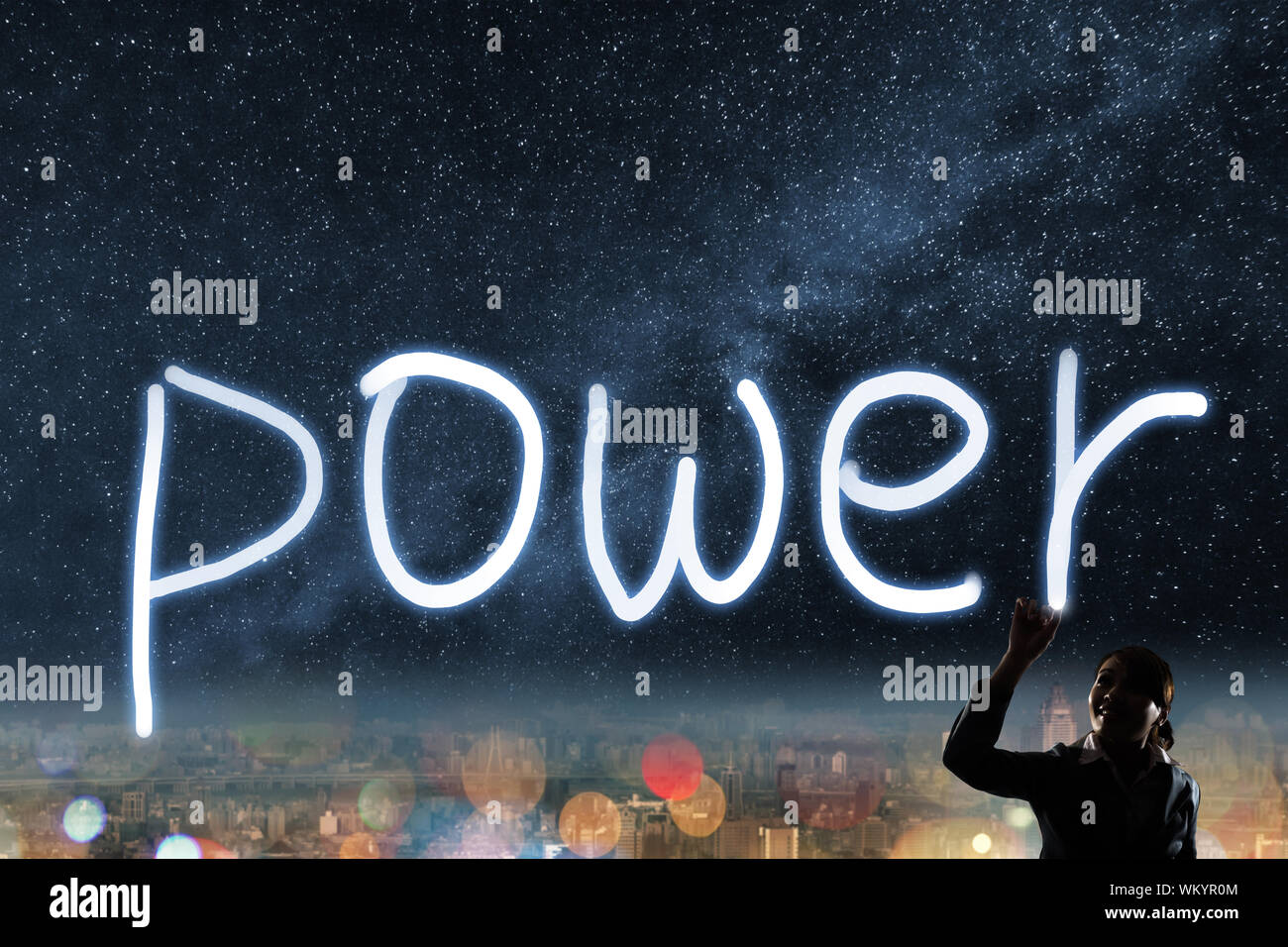 Concept of power, silhouette asian business woman light drawing Stock ...