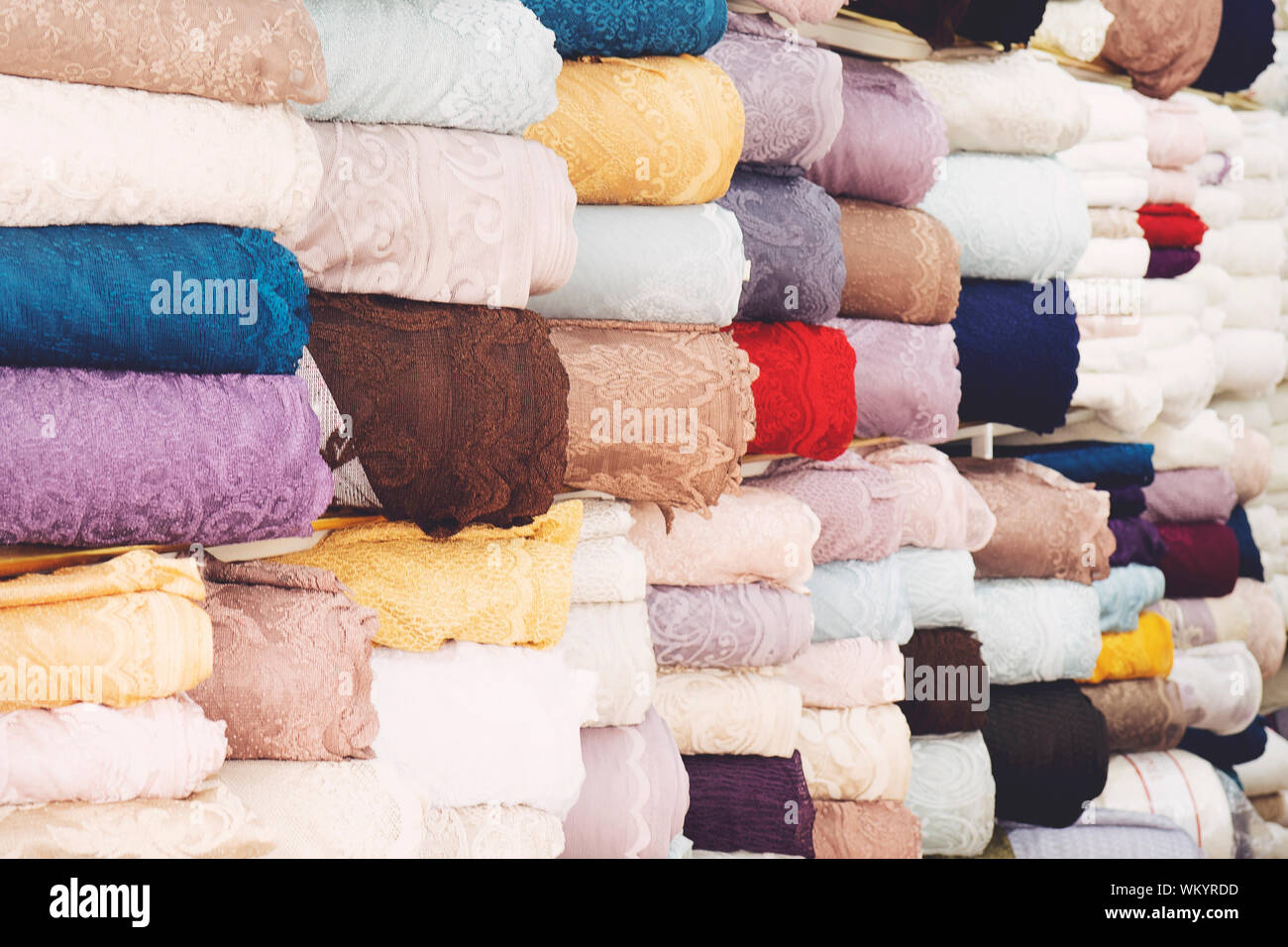 Colorful material fabric rolls - texture samples Stock Photo - Alamy