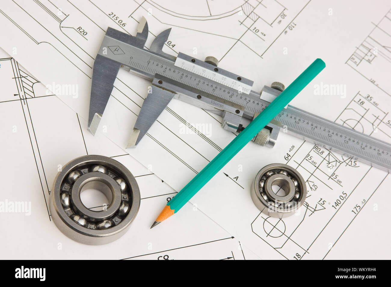 tools and mechanisms detail on the background of technical drawings ...