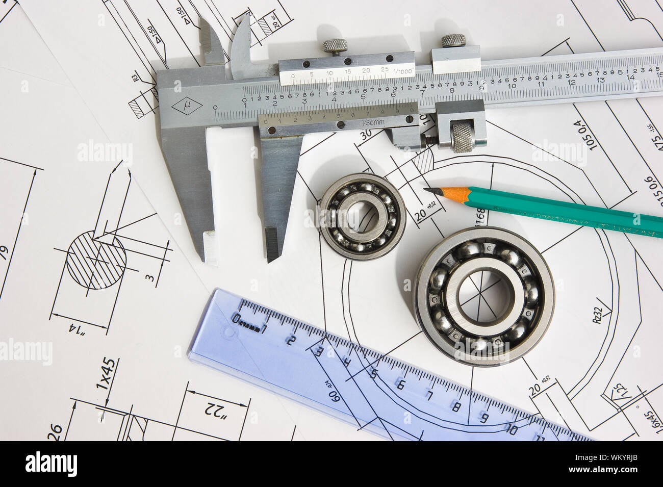 tools and mechanisms detail on the background of technical drawings ...