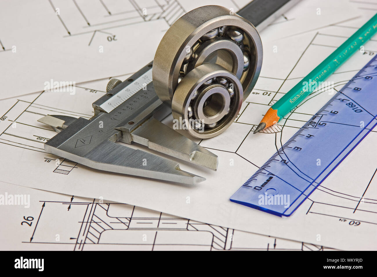 tools and mechanisms detail on the background of technical drawings ...