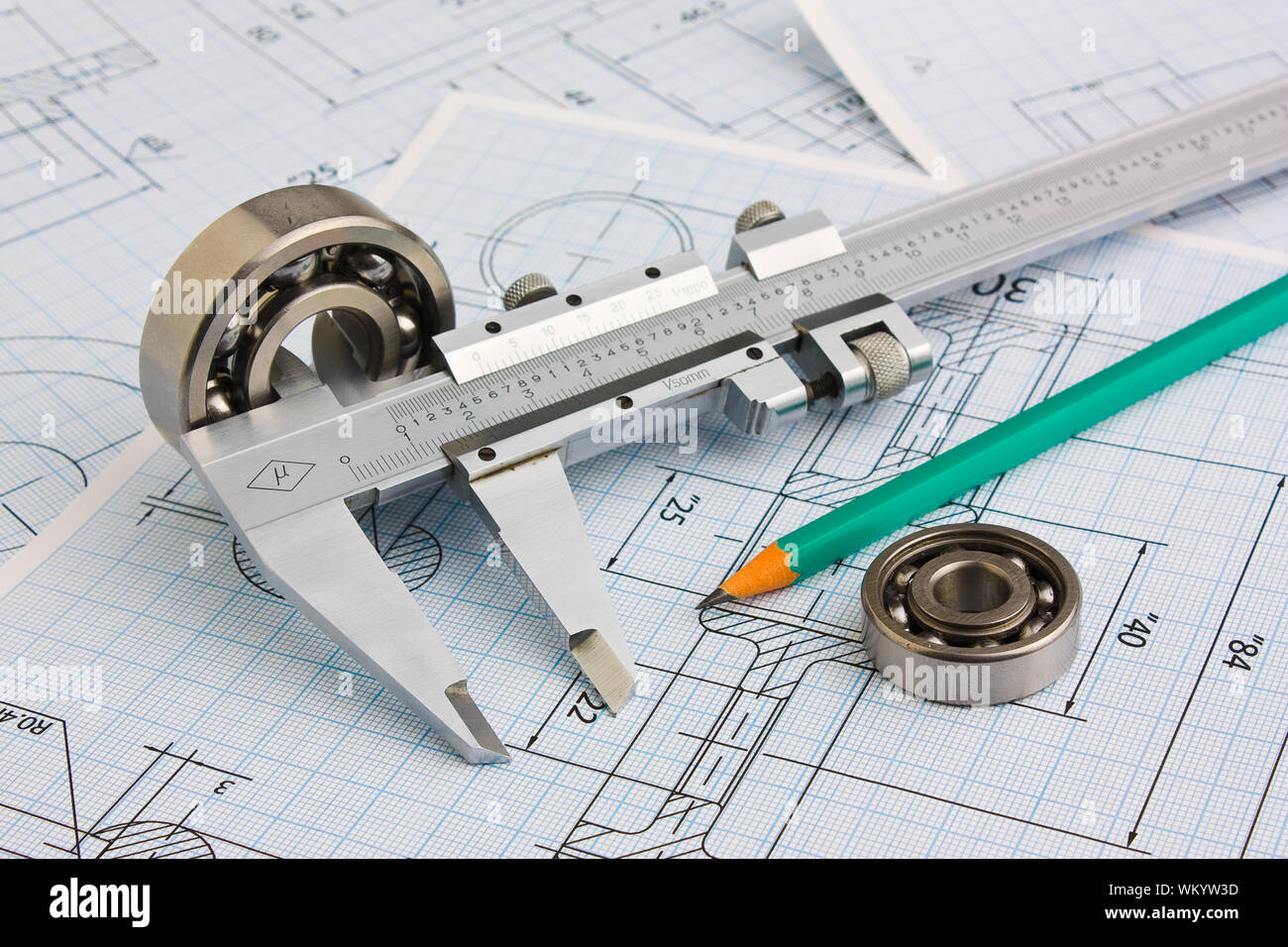 tools and mechanisms detail on the background of technical drawings ...