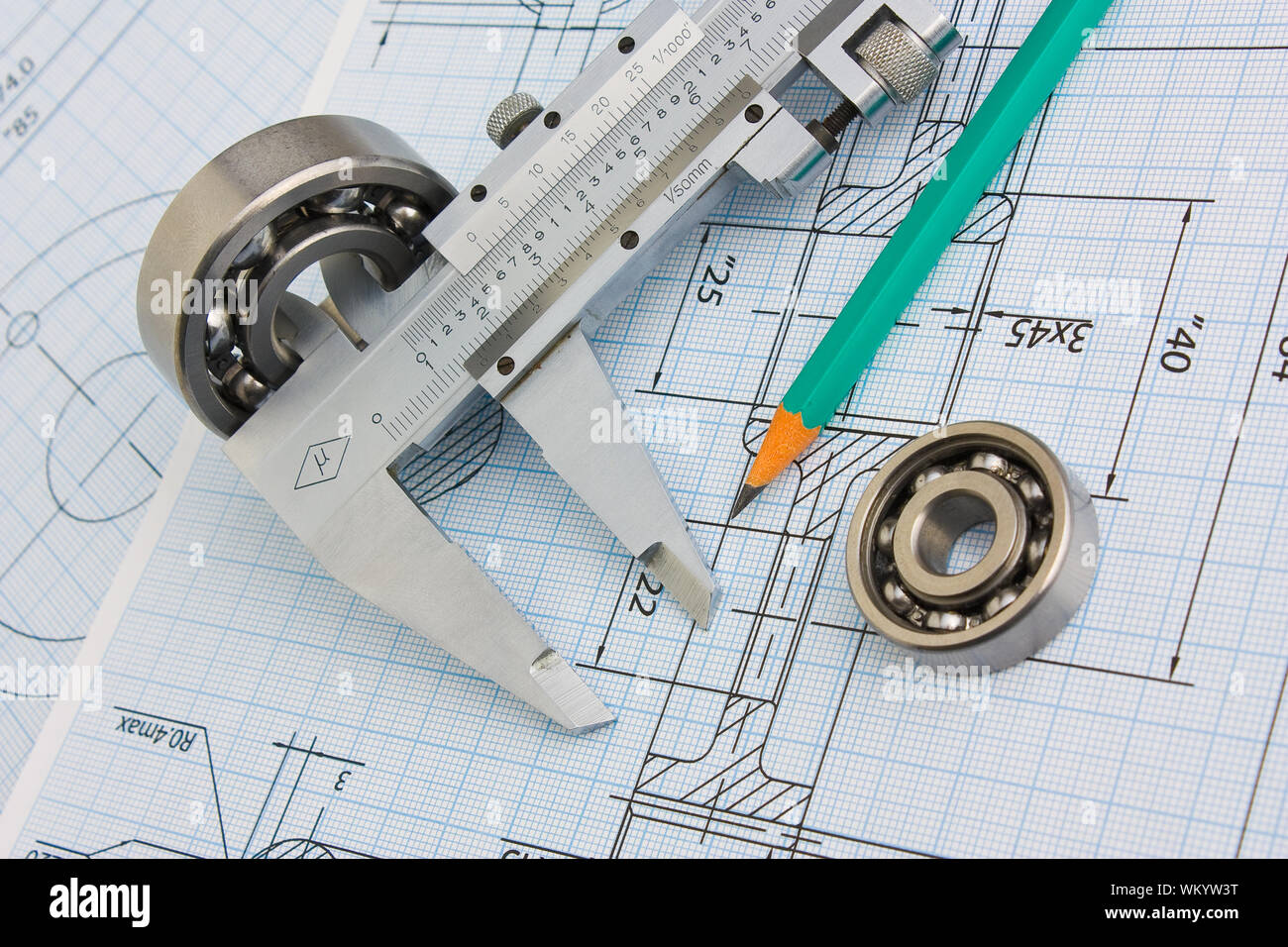 tools and mechanisms detail on the background of technical drawings ...