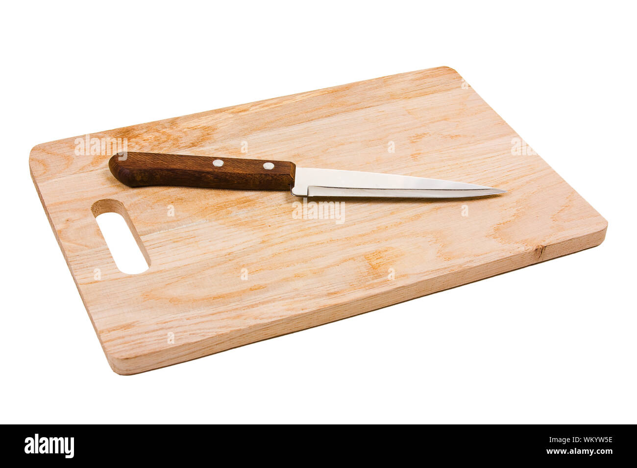 Kitchen knife on a cutting board isolated on white background Stock ...