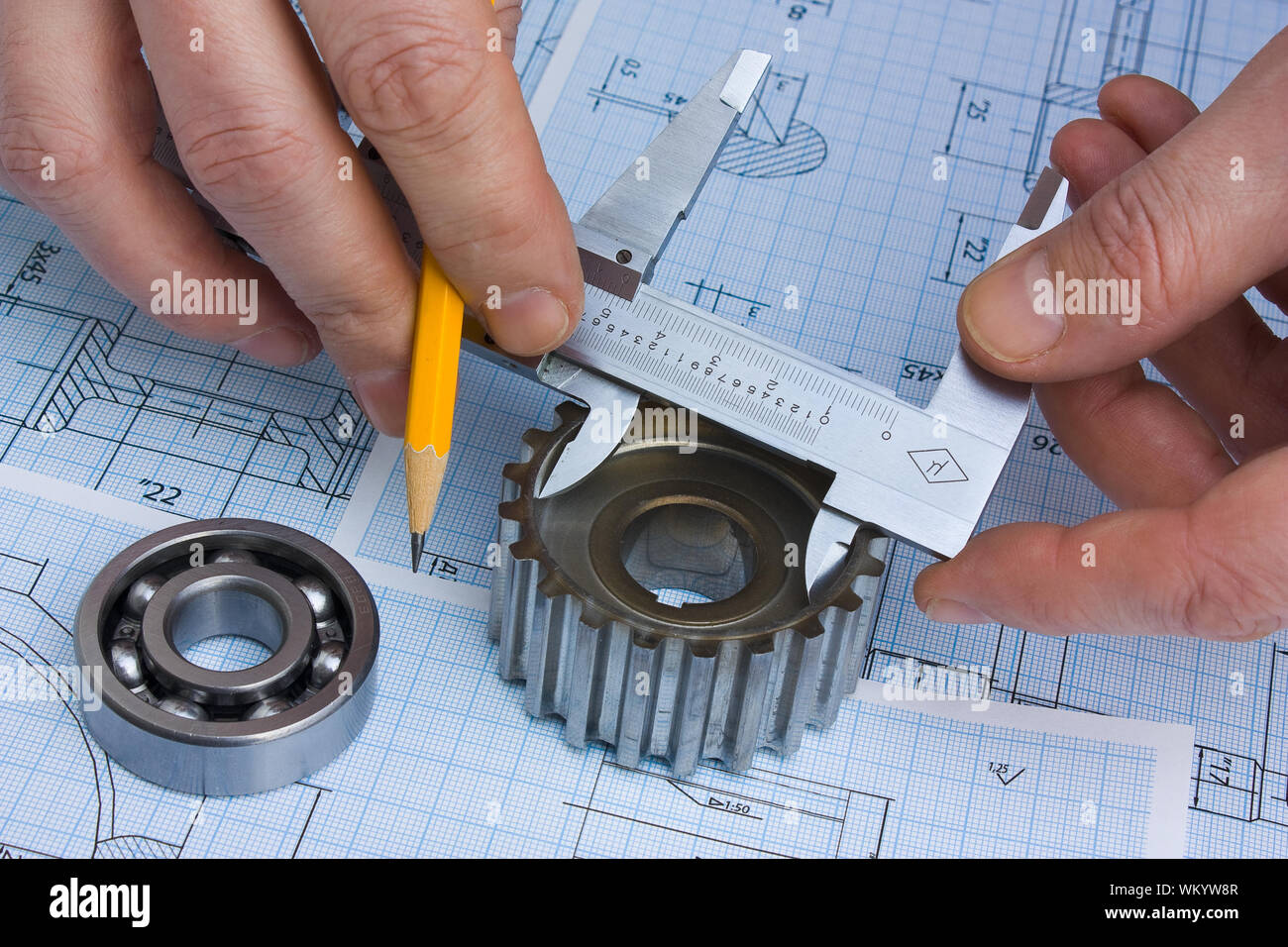 tools and mechanisms detail on the background of technical drawings ...