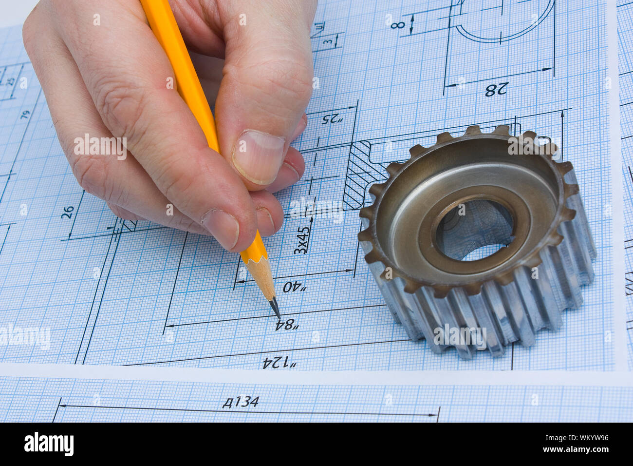 tools and mechanisms detail on the background of technical drawings ...