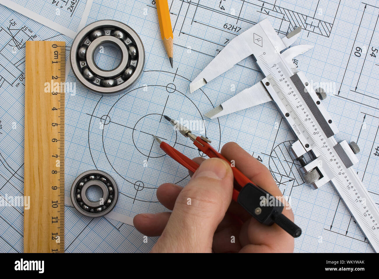 tools and mechanisms detail on the background of technical drawings ...