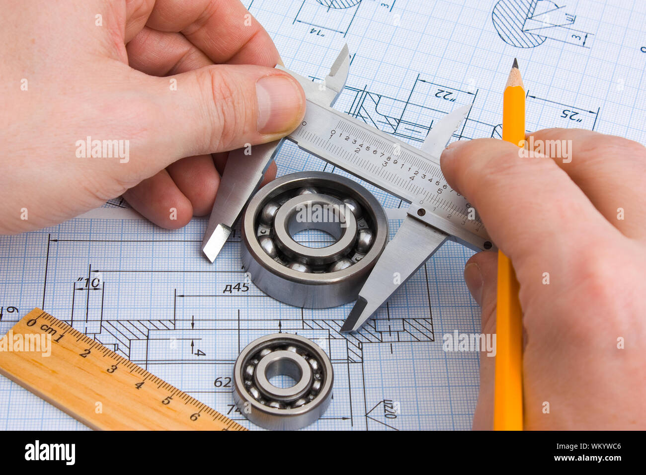 tools and mechanisms detail on the background of technical drawings ...