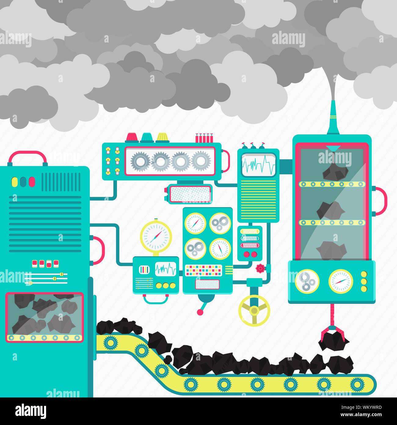 Factory showing coal being turned into smoke. Conceptual illustration ...