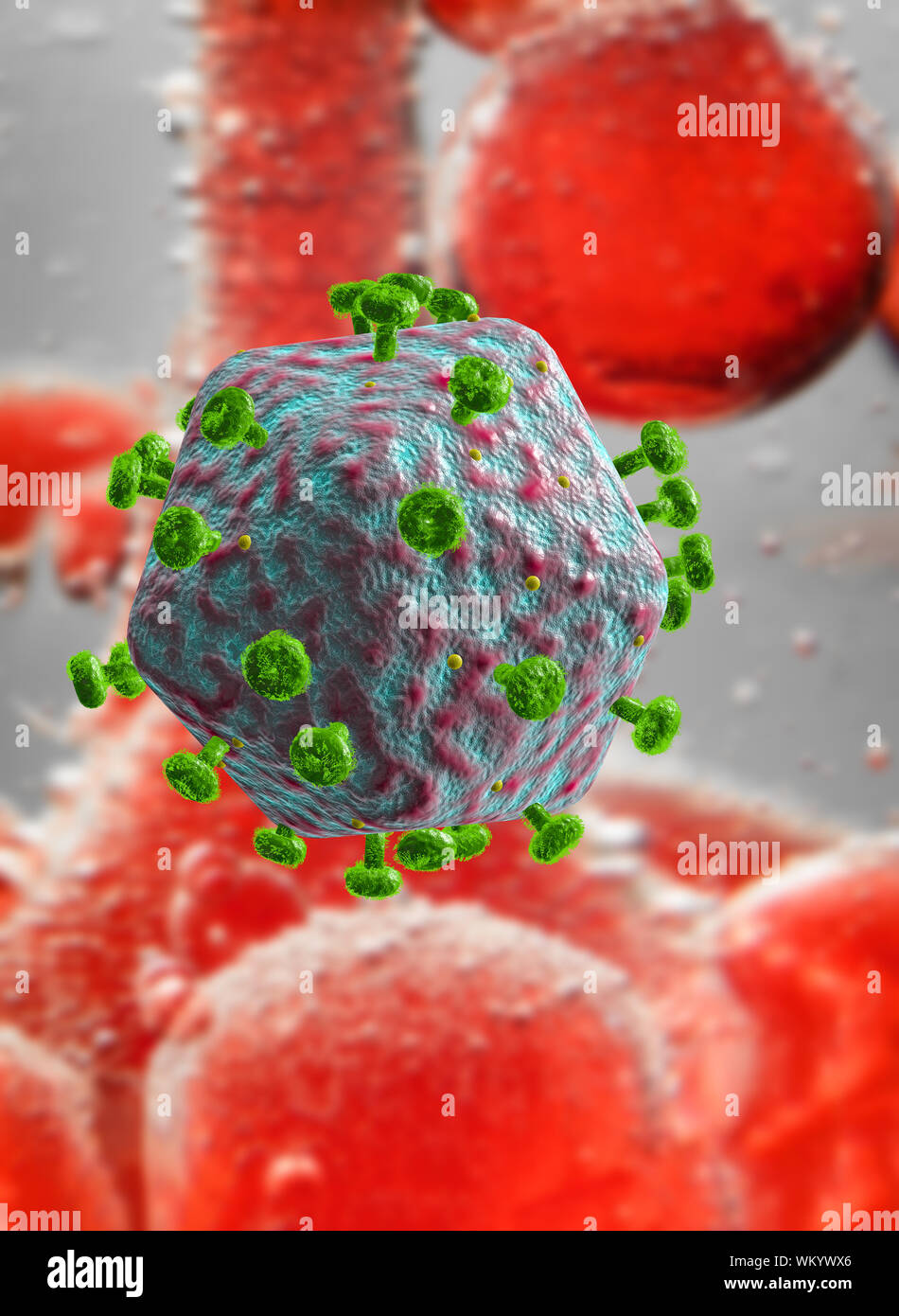 3D generated illustration of HIV Aids virus cells for medical science ...