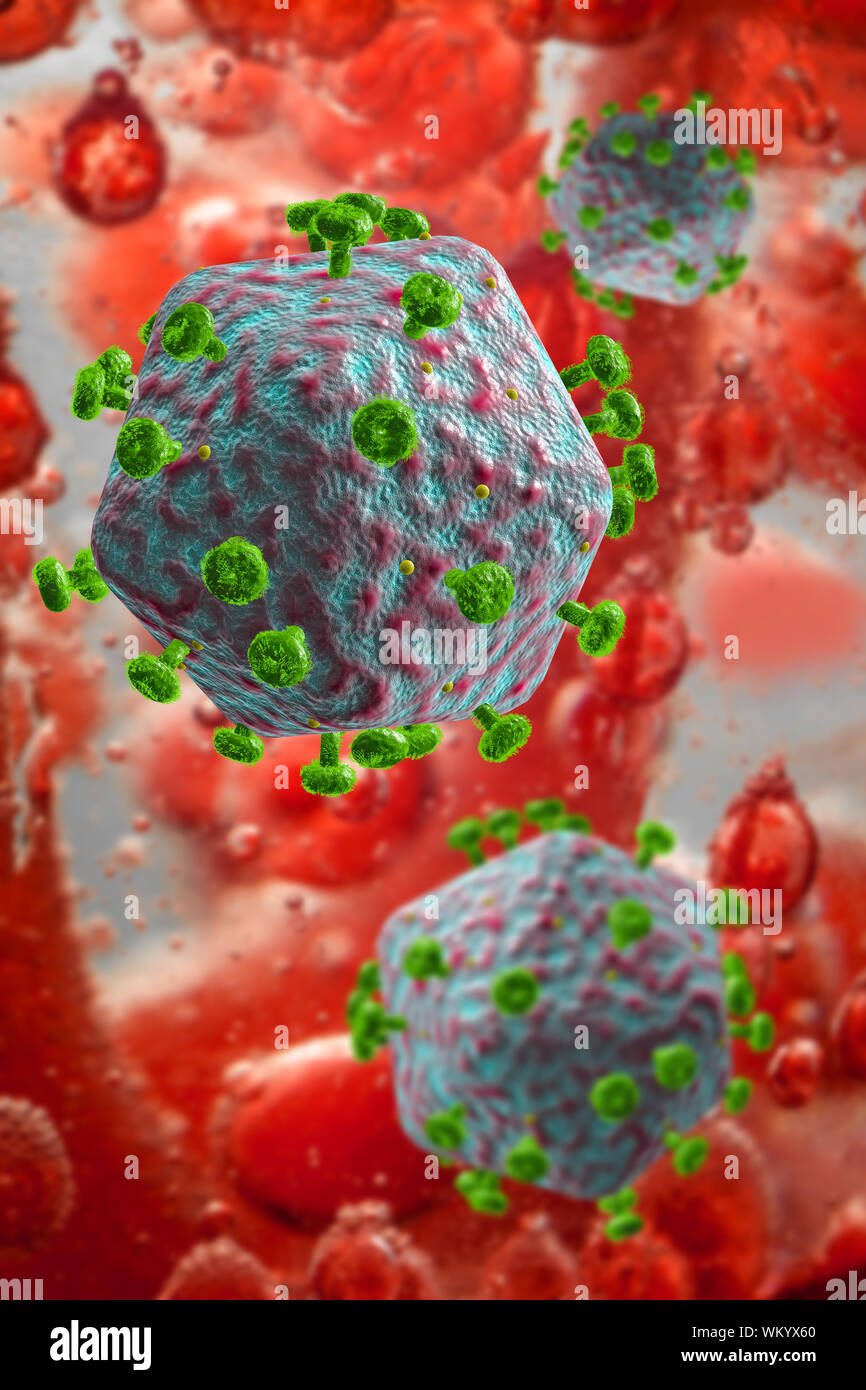3D generated illustration of HIV Aids virus cells for medical science ...