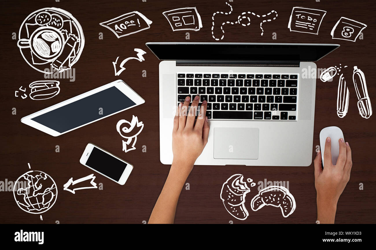 Hand operating laptop, technology background Stock Photo - Alamy