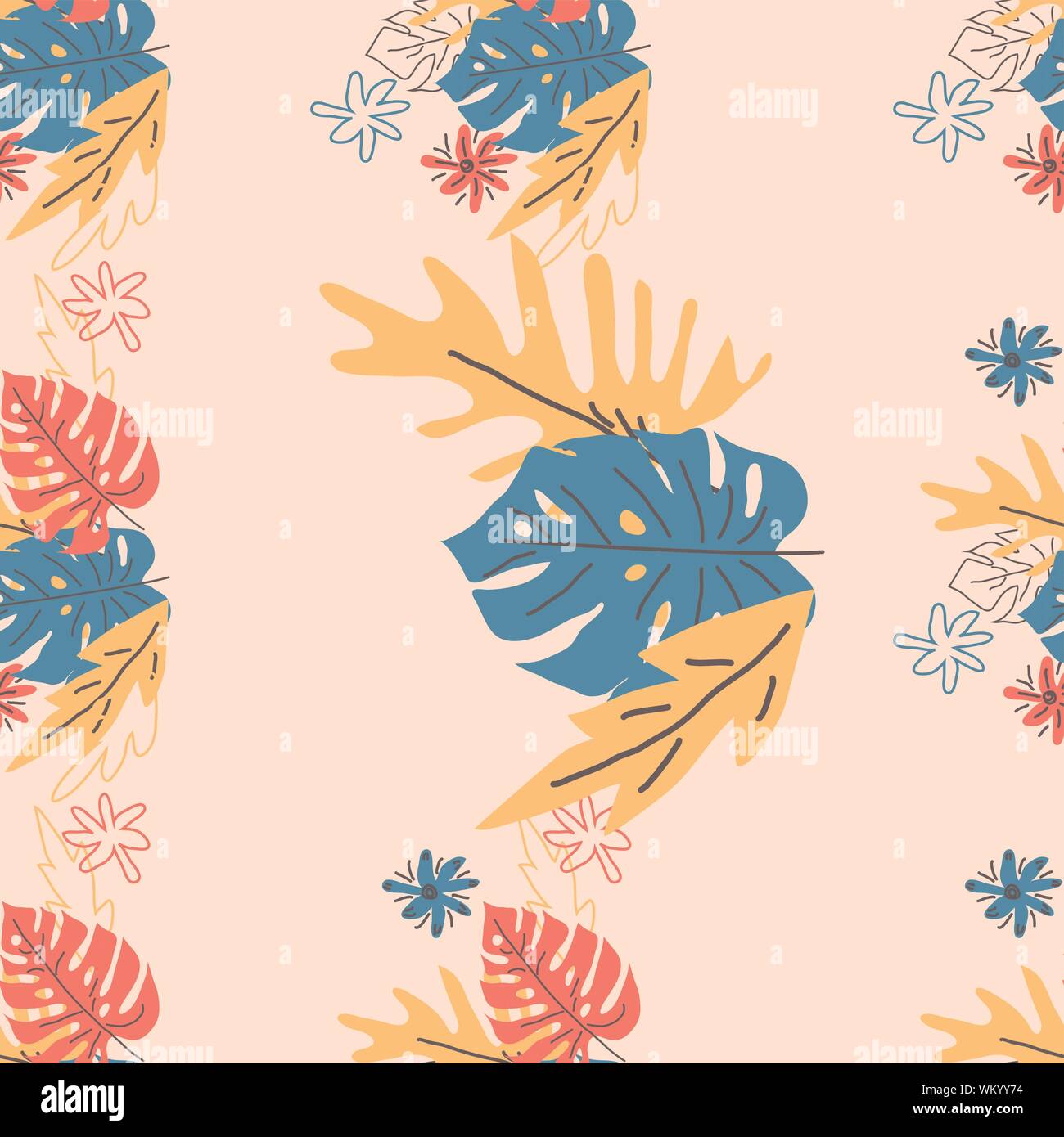 Exotic leaves hand drawn seamless pattern. Tropical plant drawing ...