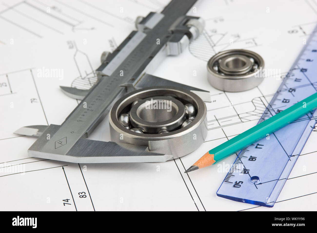 tools and mechanisms detail on the background of technical drawings ...