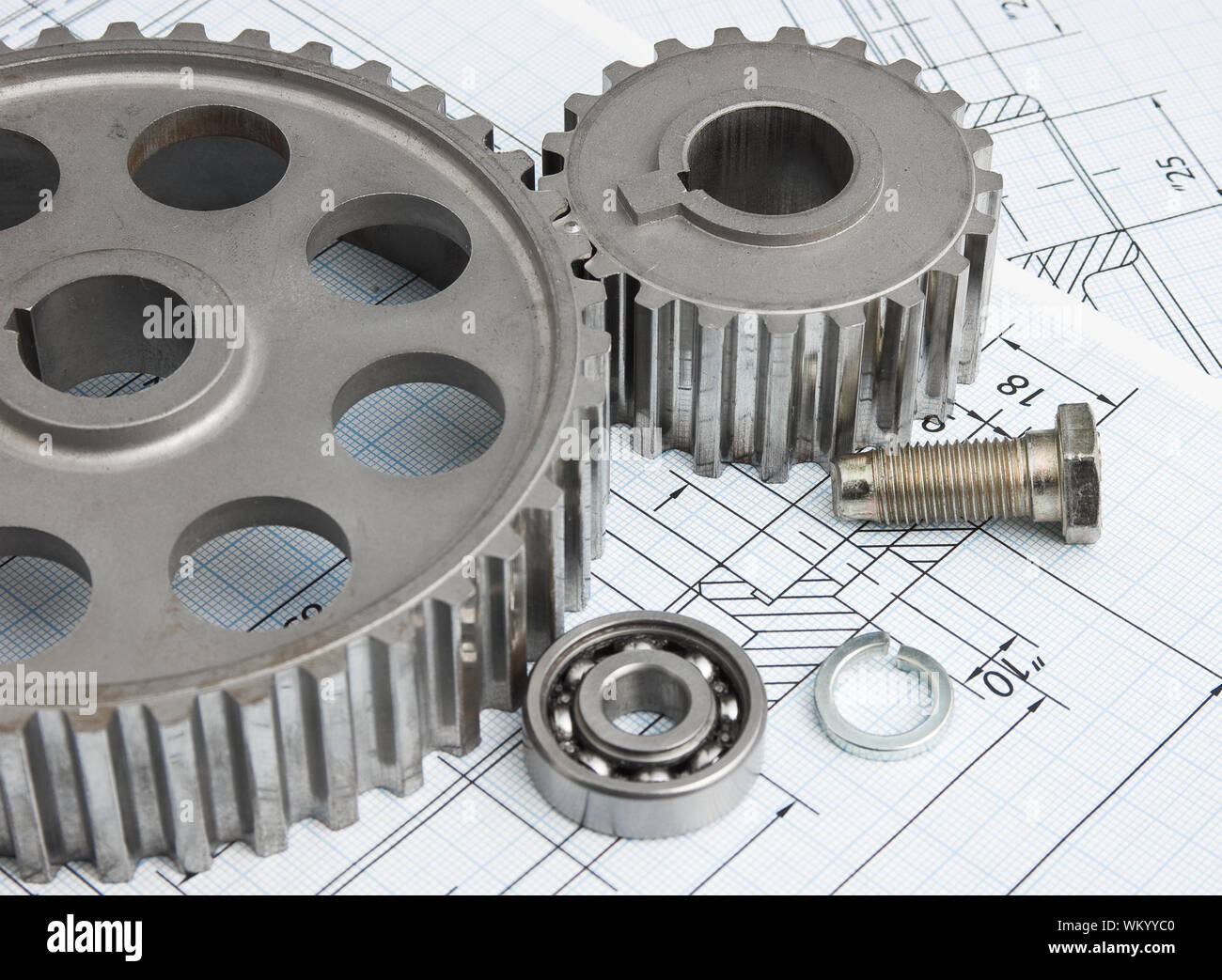tools and mechanisms detail on the background of technical drawings ...