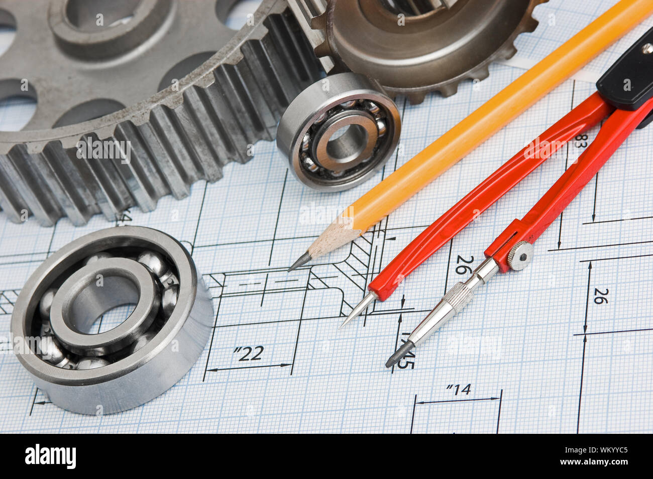 tools and mechanisms detail on the background of technical drawings ...