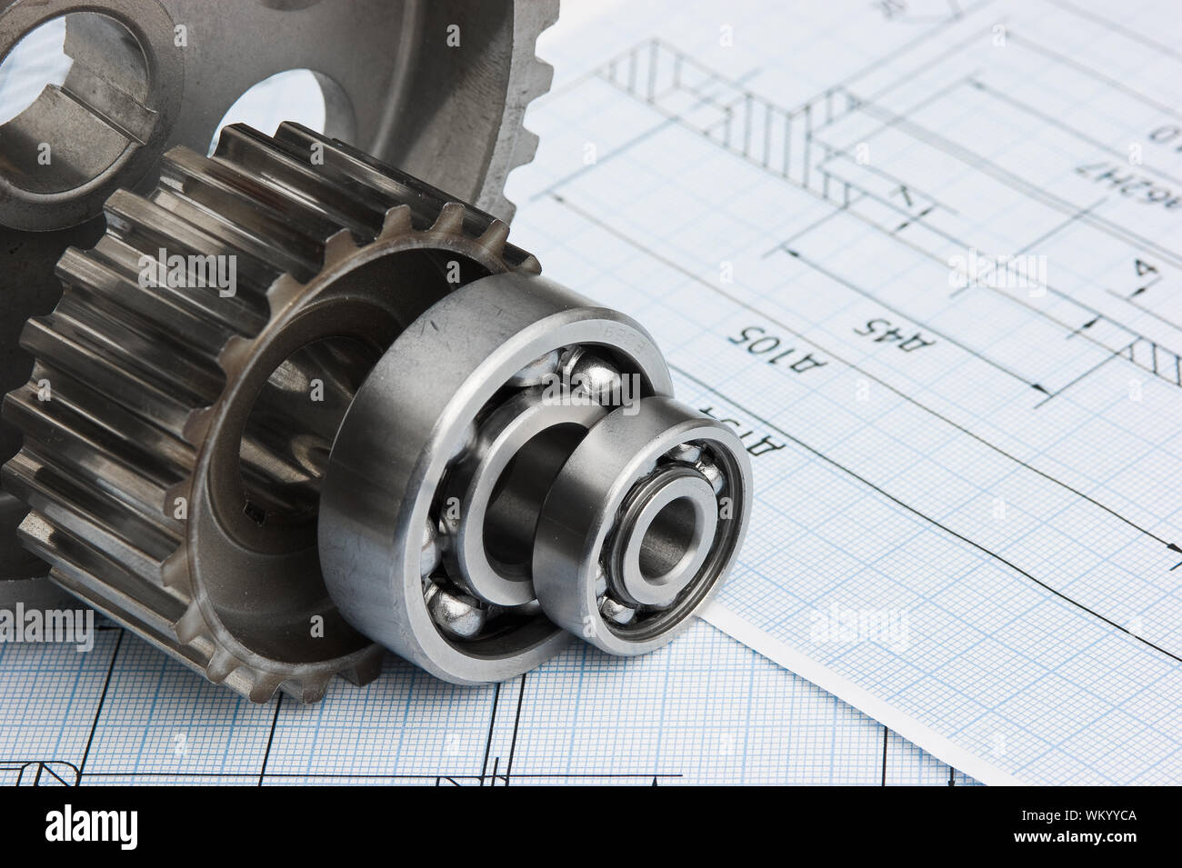 tools and mechanisms detail on the background of technical drawings ...
