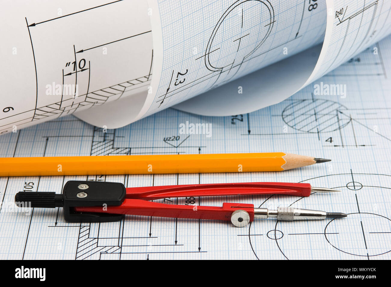 tools and mechanisms detail on the background of technical drawings ...