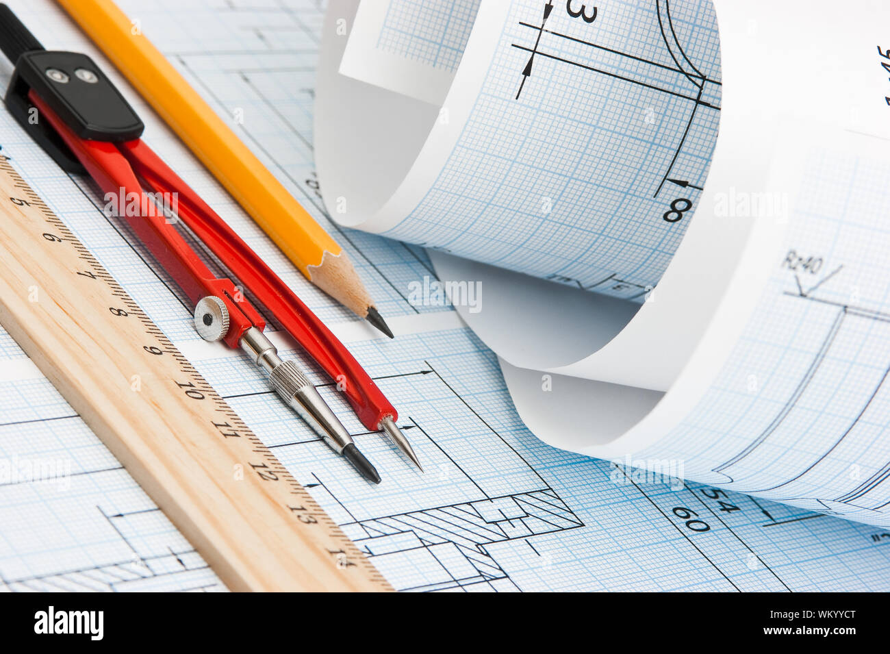 tools and mechanisms detail on the background of technical drawings ...