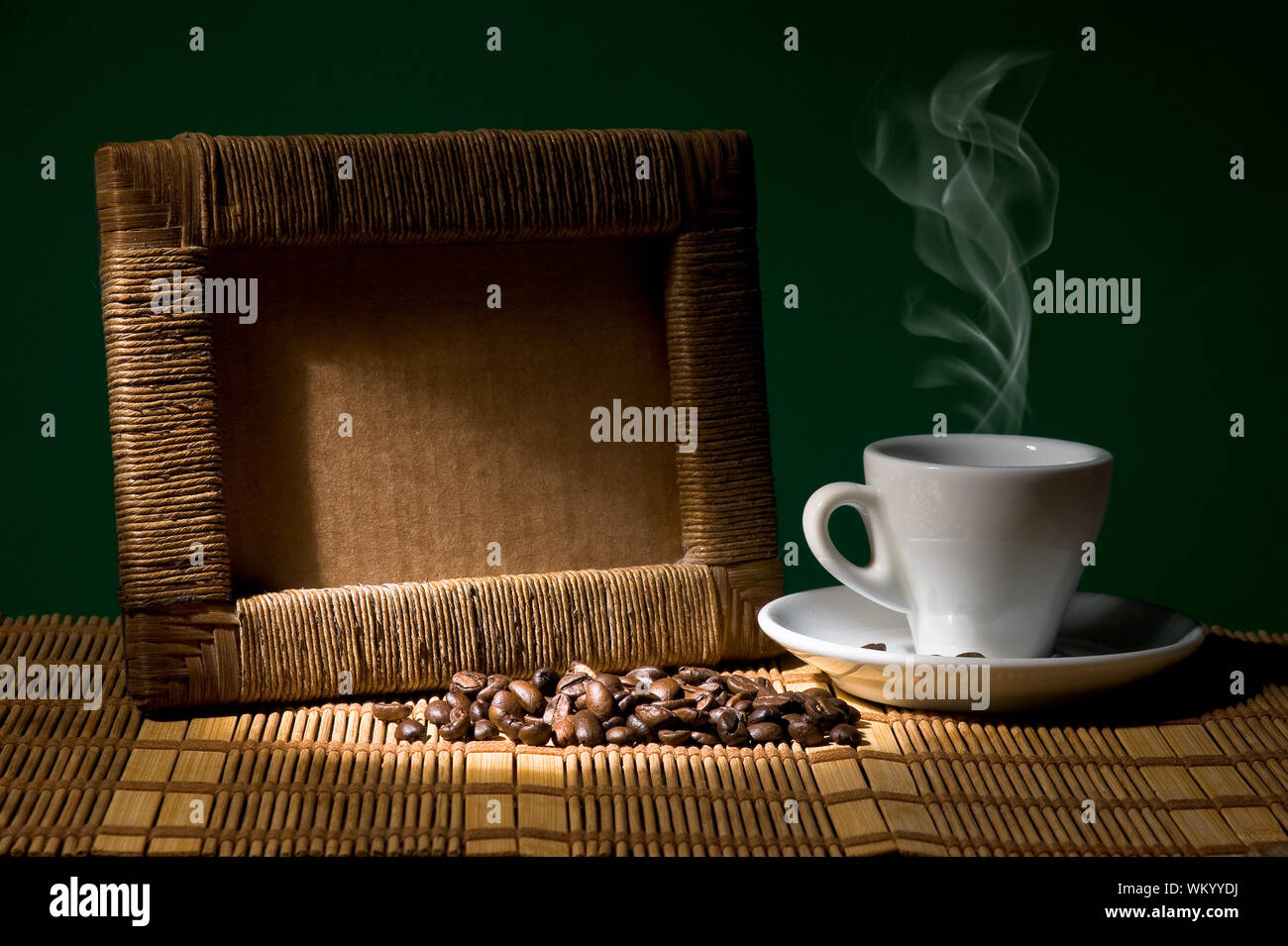 frame for photo with cup and coffee beans Stock Photo - Alamy