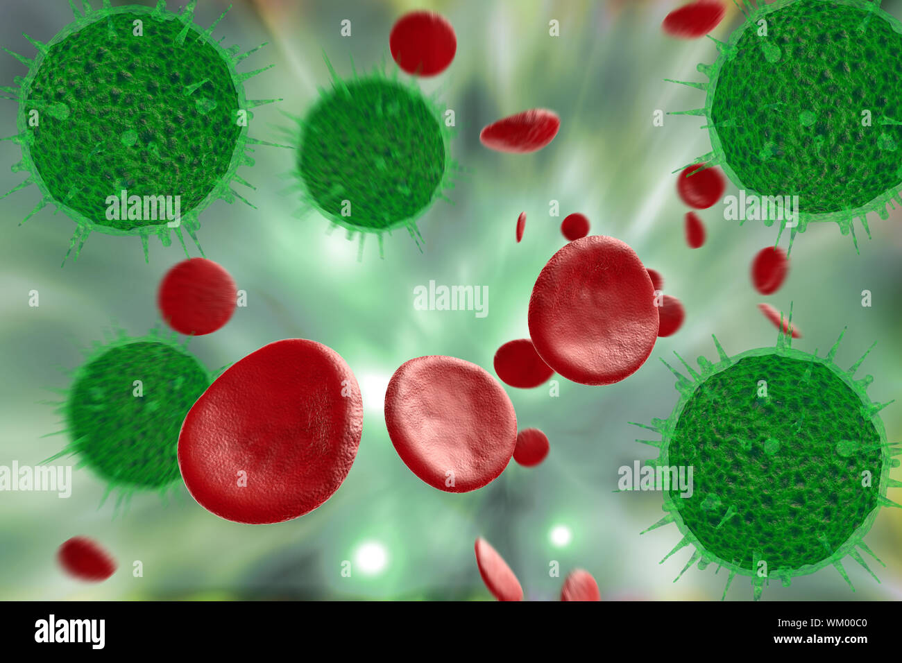 3D generated illustration of HIV Aids virus cells for medical science ...