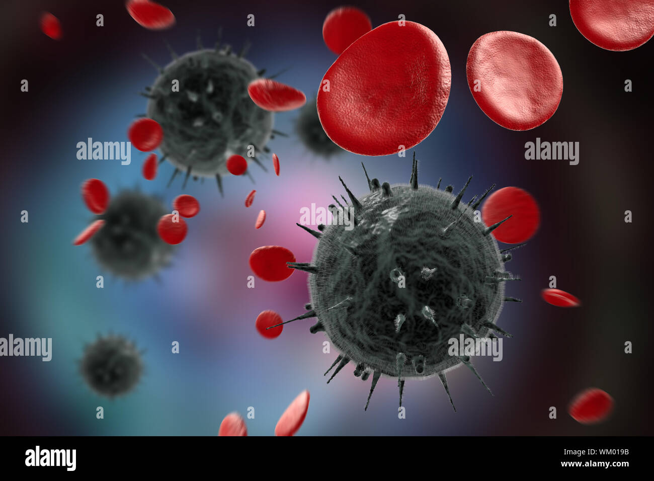 3D generated illustration of HIV Aids virus cells for medical science ...