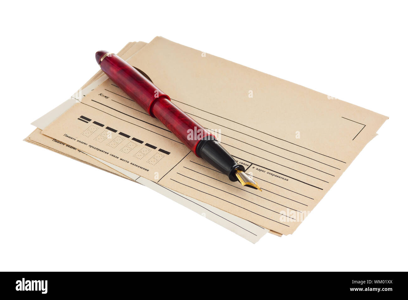 envelopes for letters and pen isolated on white background Stock Photo ...